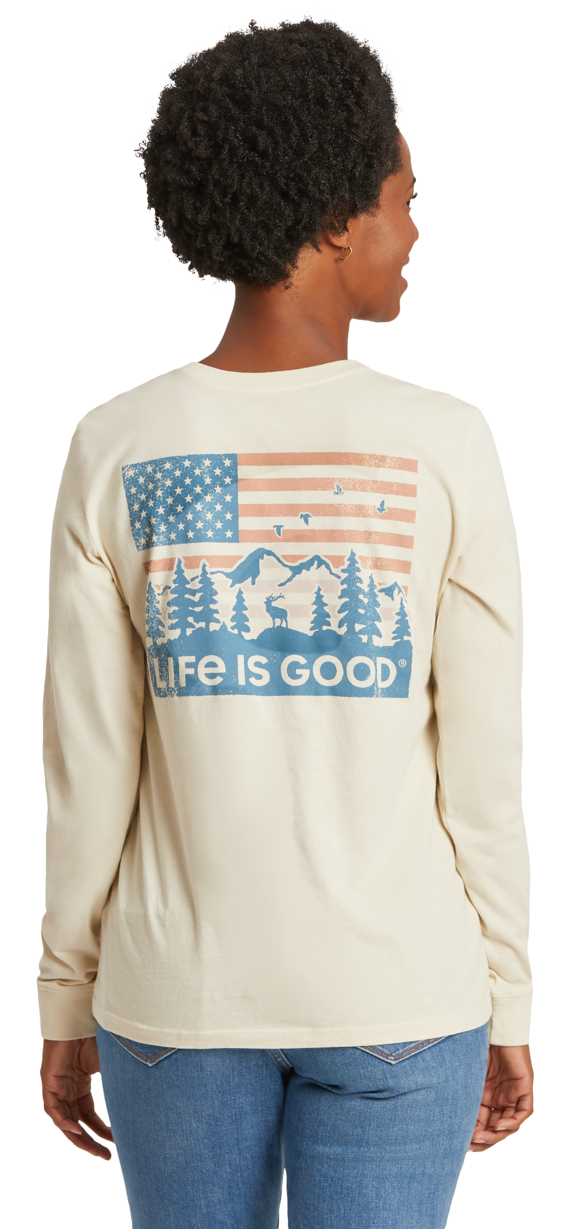 Life is Good Flag Mountain Scene Crusher-Lite Long-Sleeve T-Shirt for ...